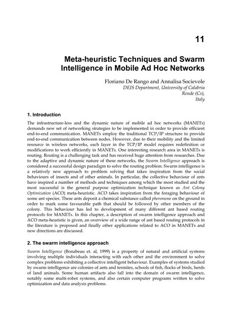 Pdf Meta Heuristics Techniques And Swarm Intelligence In Mobile Ad Hoc Networks
