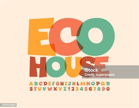벡터 크리에이티브 엠블럼 에코 하우스 예술 스타일 알파벳 문자 및 숫자 세트 0명에 대한 스톡 벡터 아트 및 기타 이미지 0