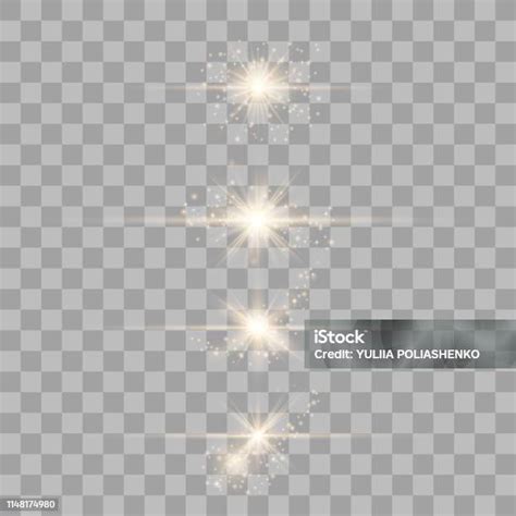 골드 글로우 특수 조명 효과 섬광 빛 및 불꽃의 집합입니다 밝은 골드 깜박 하 고 Glares 투명 한 빛나는 태양 밝은 플래시 개념에 대한 스톡 벡터 아트 및 기타 이미지