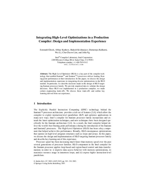Pdf Integrating High Level Optimizations In A Production Compiler Design And Implementation