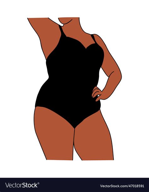 Curvy Black Woman Colored Line Art Drawing Vector Image