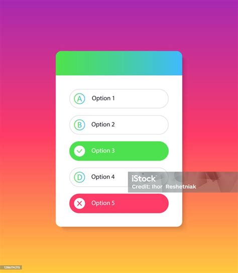 퀴즈 및 질문 아이콘 폴링템플릿입니다 소셜 미디어에 묻는 인터페이스 그라데이션 배경에서 격리된 추측을 위한 테스트가 있는 스티커입니다 Ui 및 앱용 로고입니다 옵션으로