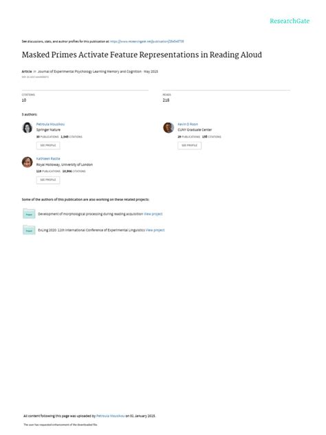 Masked Primes Activate Feature Representations In Reading Aloud Pdf
