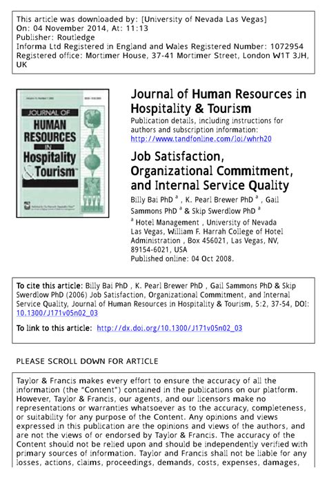 Pdf Job Satisfaction Organizational Commitment And Internal Service Quality