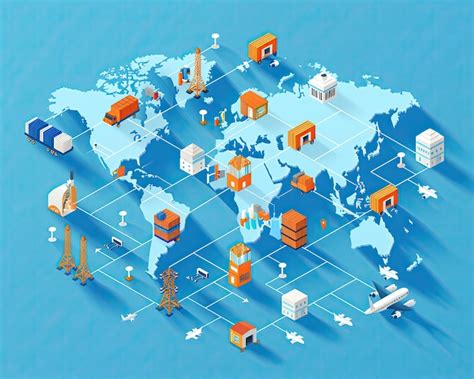 Global Supply Chain Interconnected Factories Worldwide Flat Design Illustration Premium Ai