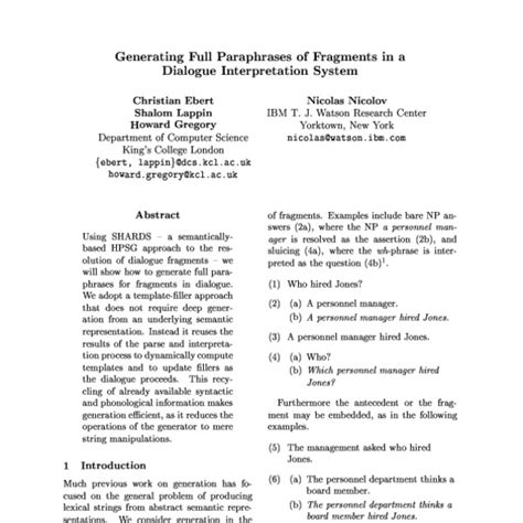 Generating Full Paraphrases Of Fragments In A Dialogue Interpretation System Acl Anthology