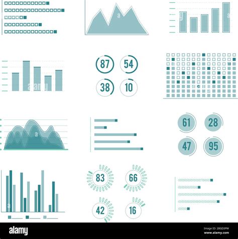 Vector Charts And Graphs Line Illustration Set Isolate On White
