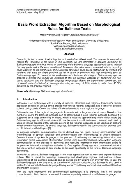 Pdf Basic Word Extraction Algorithm Based On Morphological Rules For Balinese Texts