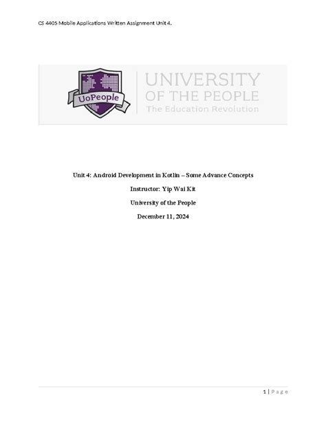 Cs 4405 Written Assignment Android Dev In Kotlin Advanced Concepts