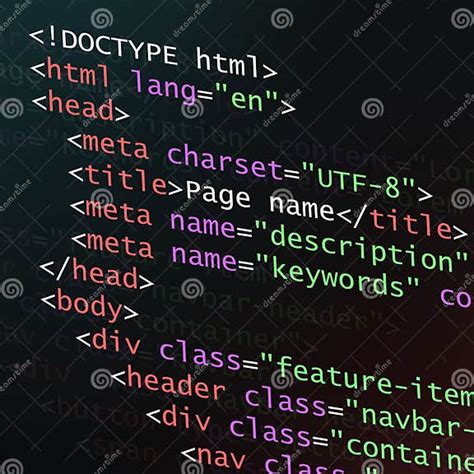 Code De Html Sur Le Fond Foncé Image Stock Image Du Moniteur Texte 155503891
