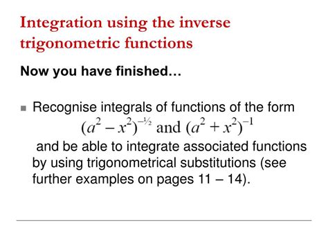 PPT FP MEI Calculus Integration Using The Inverse Trigonometric Functions PowerPoint