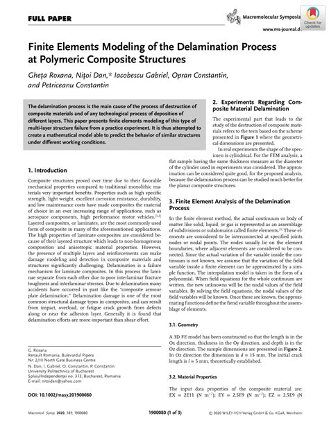 Pdf Finite Elements Modeling Of The Delamination Process At Polymeric Composite Structures