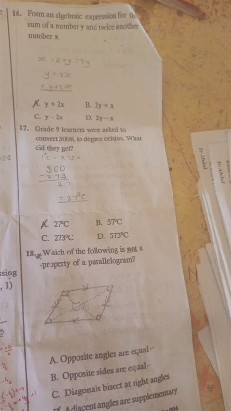 Form An Algebraic Expression For The Sum Of A Number Y And Twice Another