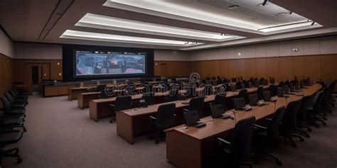 A Large Lecture Hall With A Screen Displaying A Presentat Created With Generative Ai Stock