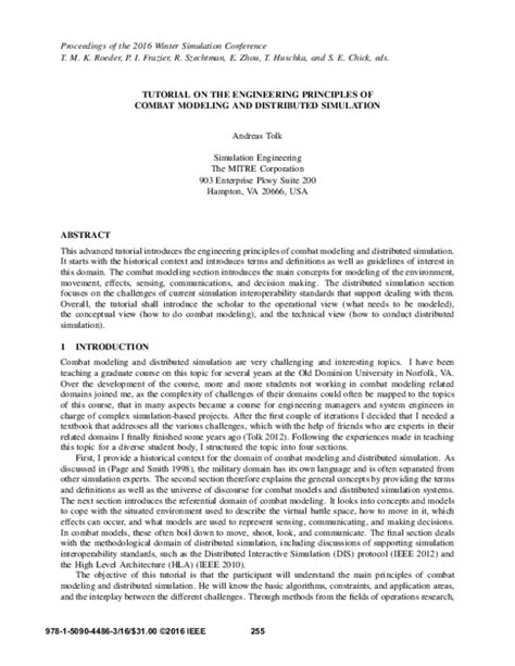 Pdf Tutorial On The Engineering Principles Of Combat Modeling And