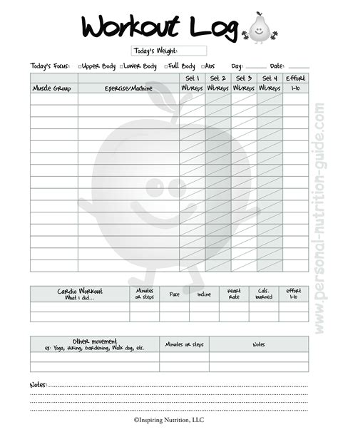 Printable Exercise Log Template Use Edu Pl