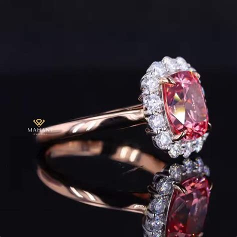 Padparadscha Sapphire Ring Elongated Cushion Pink Sapphire Ring Lab