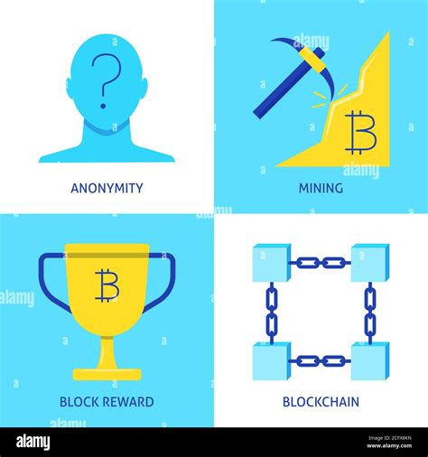 Cryptocurrency Icon Set In Flat Style Bitcoin Mining Block Reward Blockchain And Anonymity