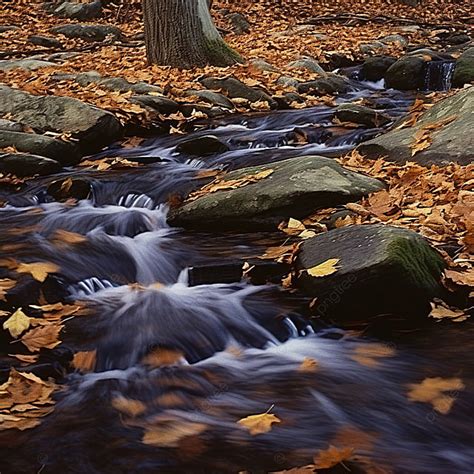 떨어지는 나뭇잎 사이로 흐르는 흐르는 물 가을 개울 계절 배경 일러스트 및 사진 무료 다운로드 Pngtree