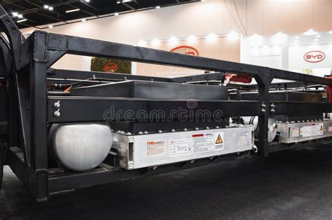 Detail Of The Byd Chassis And Batteries Of An Electric Bus Vehicle On