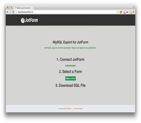 MySQL Export Data Management Jotform
