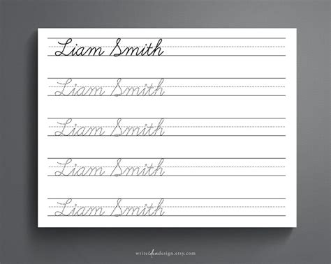 Personalized Cursive Name Tracing Sheet Cursive Name Writing Etsy Canada