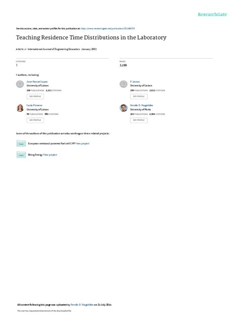 Teaching Residence Time Distributions In The Labor Pdf Pdf Chemical