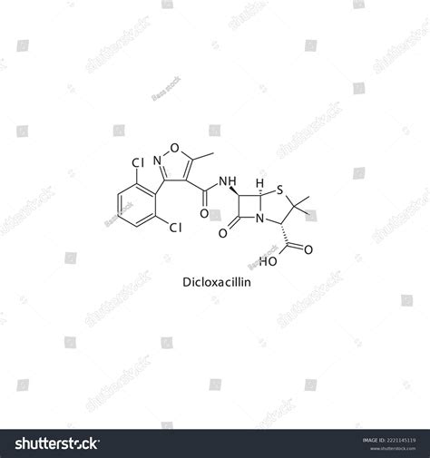 Dicloxacillin 평골격계 분자구조 페니실린 약은 박테리아 스톡 벡터 로열티 프리 2221145119