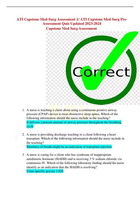 Ati Capstone Med Surg Assessment 1 Ati Capstone Med Surg Pre Assessment Quiz Updated Capstone