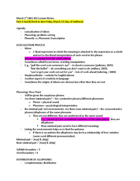 Ling 101 Notes 03 02 March 1st Ling 101 Lecture Notes Part 4 Due