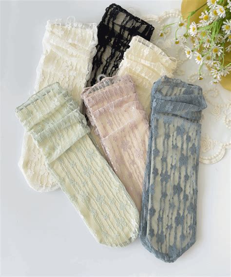 11당일출고 시스루 꽃 플라워 여름 메리제인 레이스 망사 펀칭 스타킹 양말 에이블리