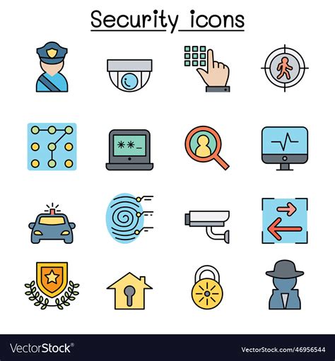 Security Color Line Icon Set Royalty Free Vector Image