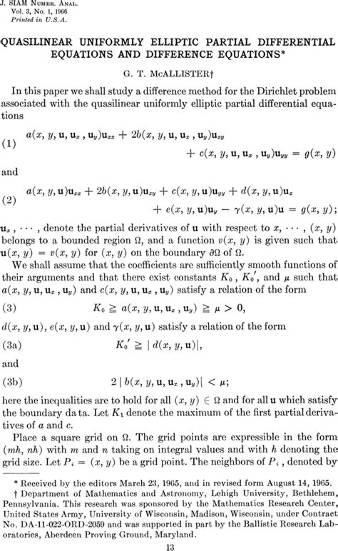 Quasilinear Uniformly Elliptic Partial Differential Equations And Difference Equations Siam