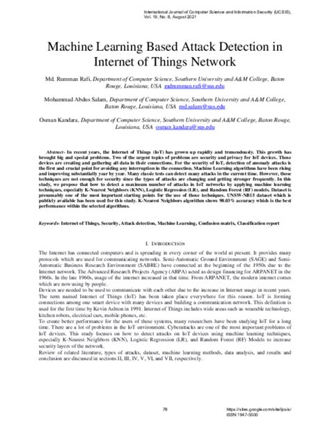 pdf machine learning based attack detection in internet of things network