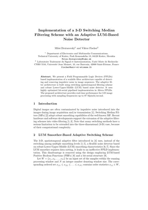 Pdf Implementation Of A 3 D Switching Median Filtering Scheme With An