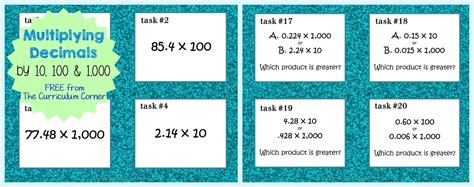 Multiplying Decimals By 10 100 1 000 The Curriculum Corner 4 5 6