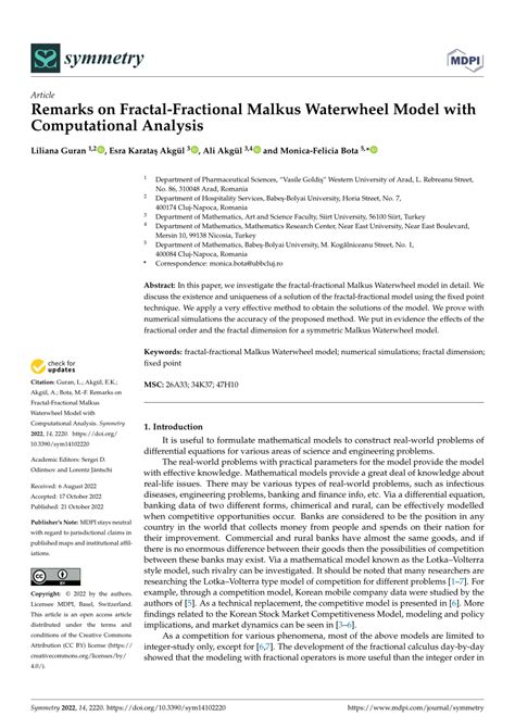 Pdf Remarks On Fractal Fractional Malkus Waterwheel Model With