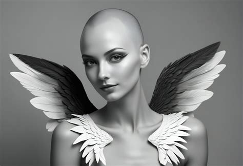 Black And White Portrait Of A Woman With Angel Wings Premium Ai