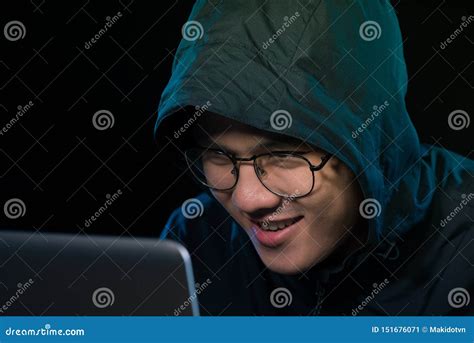 Computer Hacker Working In Dark Room Stock Image Image Of Desk Cyber 151676071