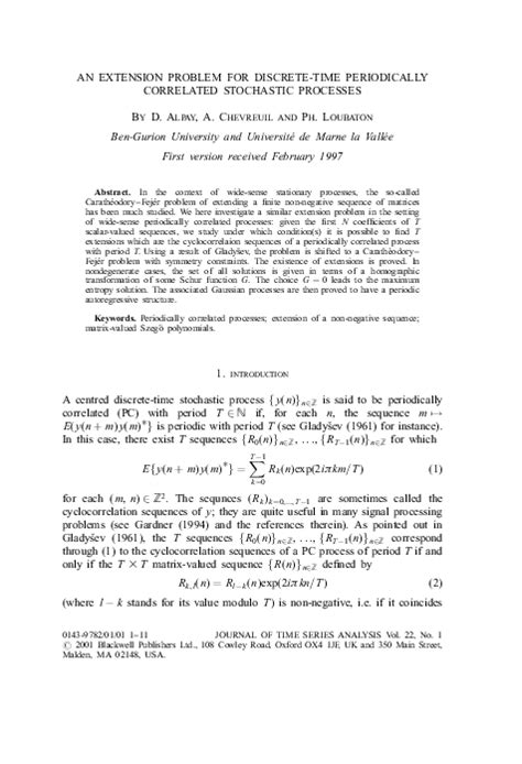 Pdf An Extension Problem For Discrete Time Periodically Correlated Stochastic Processes