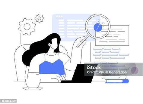 소프트웨어 테스트 과정은 만화 벡터 일러스트레이션을 분리했습니다 분석 보기에 대한 스톡 벡터 아트 및 기타 이미지 분석 보기 컴퓨터 소프트웨어 가공의 인물 Istock
