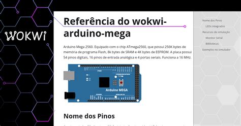 Referência do wokwi arduino mega Wokwi Docs