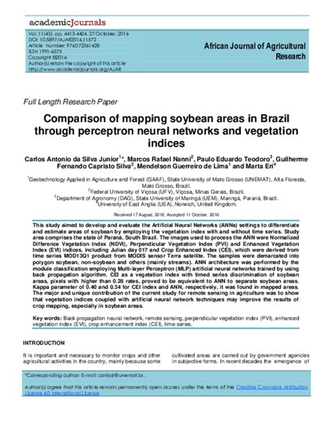 Pdf Comparison Of Mapping Soybean Areas In Brazil Through Perceptron Neural Networks And