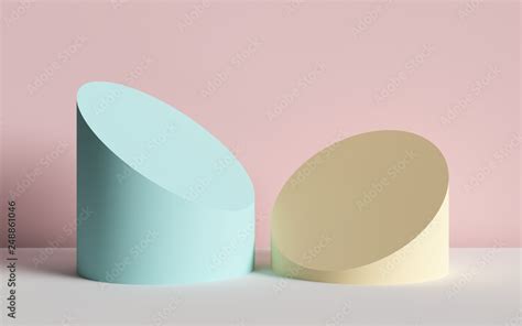 3d Render Abstract Background Cut Cylinders Primitive Geometric Shapes Pastel Color Palette