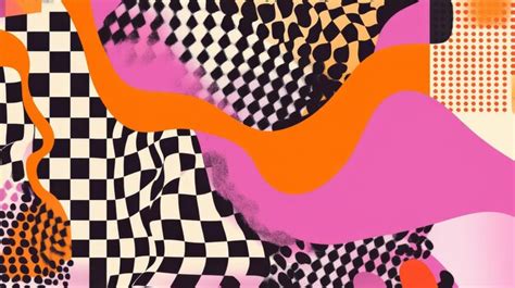 Abstract Checkered And Wavy Patterns In Pink And Orange Premium Ai