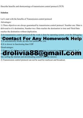 Describe Benefits And Shortcomings Of Transmission Control Protocol Pdf