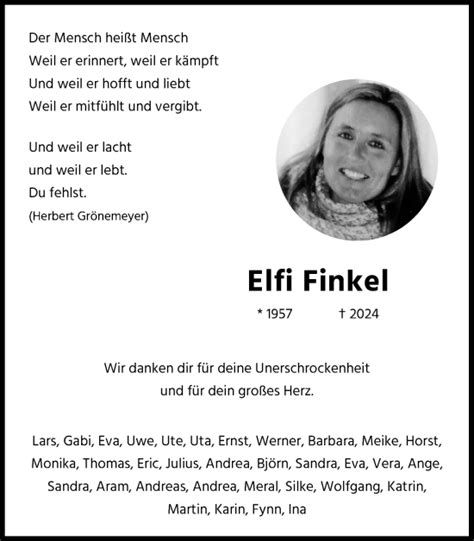 Traueranzeigen Von Elfi Finkel Wirtrauern
