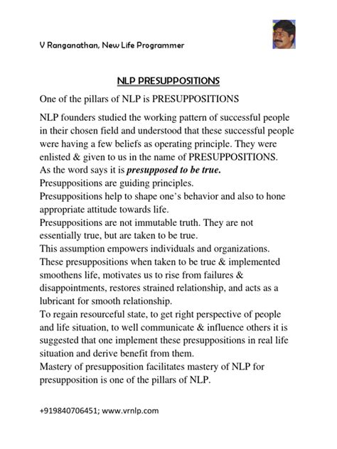 Nlp Presuppositions Pdf Neuro Linguistic Programming Mind