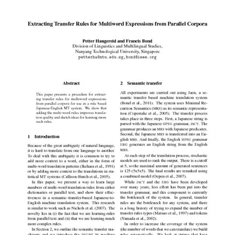 extracting transfer rules for multiword expressions from parallel