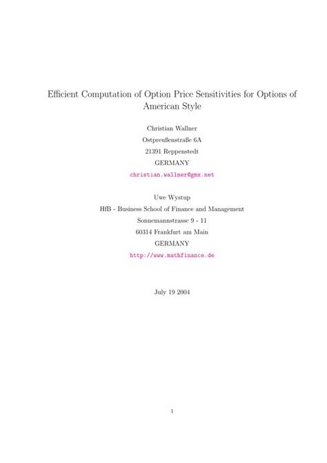 Pdf Eﬃcient Computation Of Option Price Sensitivities For Options 4 Wallner C And